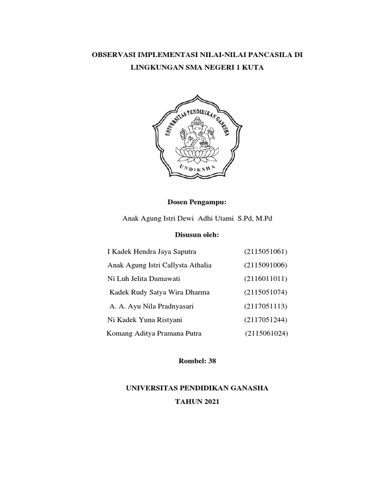Observasi Ke SMA Negeri 1 Kuta | PDF