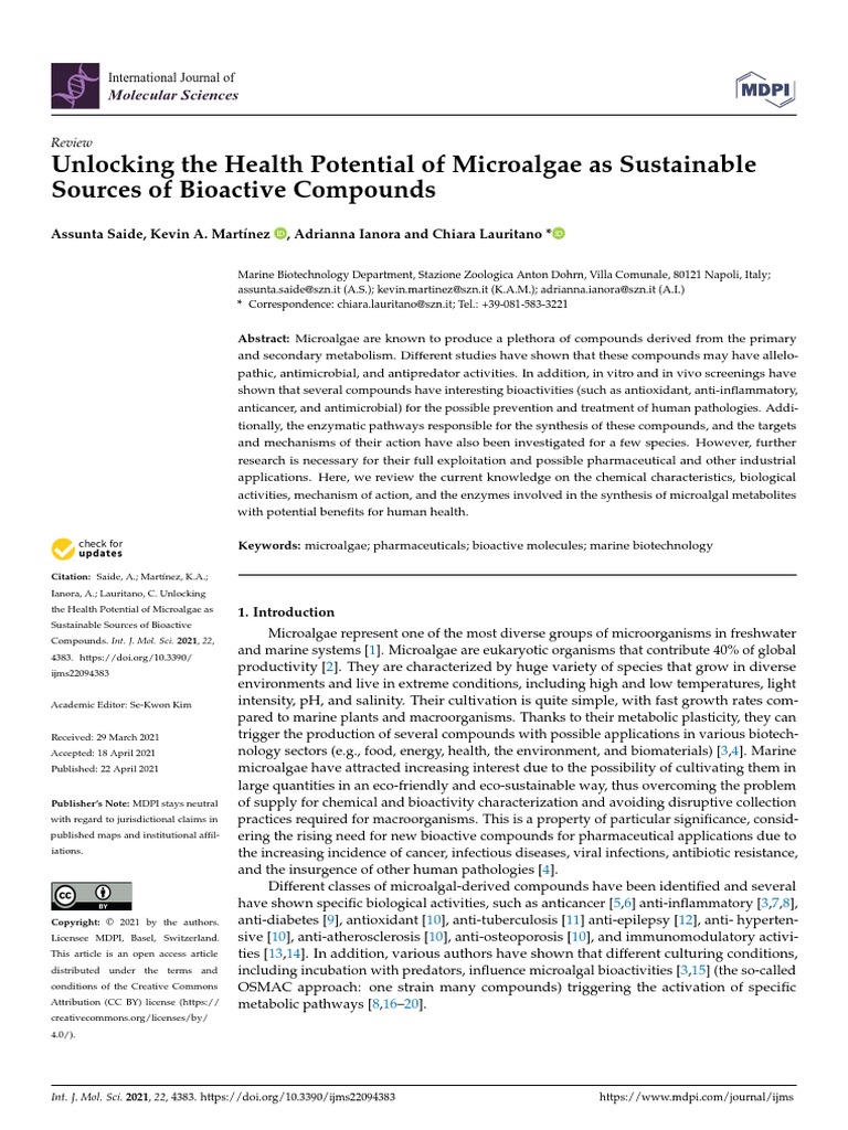 Unlocking The Health Potential of Microalgae As Sustainable Sources of Bioactive Compounds | PDF ...