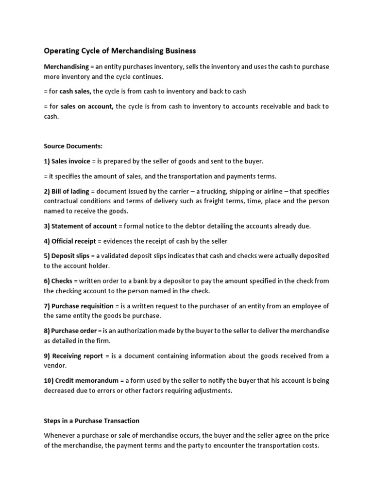 Operating Cycle of Merchandising Business | PDF | Invoice | Receipt