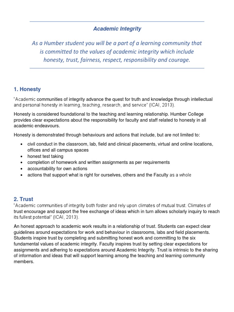 Academic Integrity Summary | PDF | Academic Integrity | Integrity