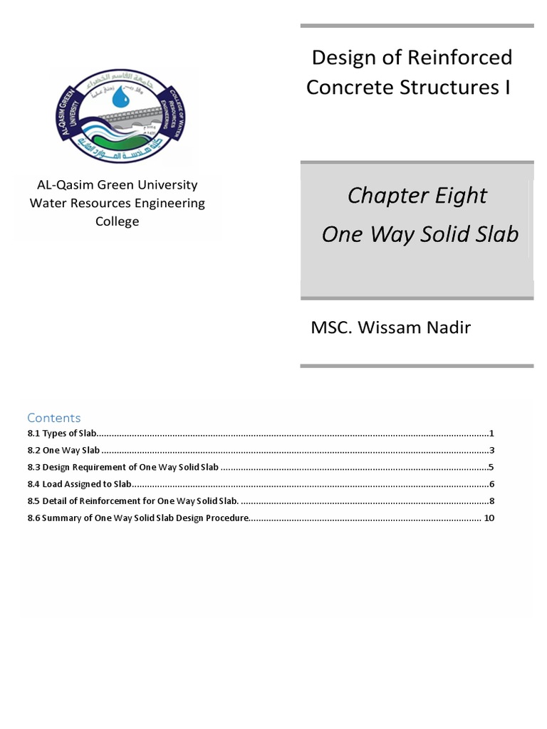 Chapter 8 One Way Slab | PDF | Beam (Structure) | Concrete