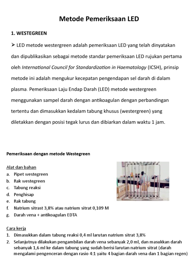 Metode Pemeriksaan LED: Westergreen dan Automatic | PDF | Sains ...