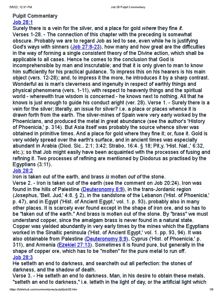 Job 28 Pulpit Commentary | PDF | Book Of Proverbs | Wisdom