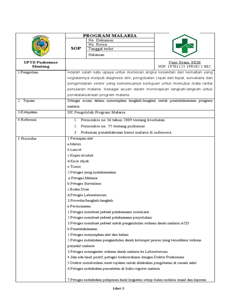 Sop Malaria | PDF