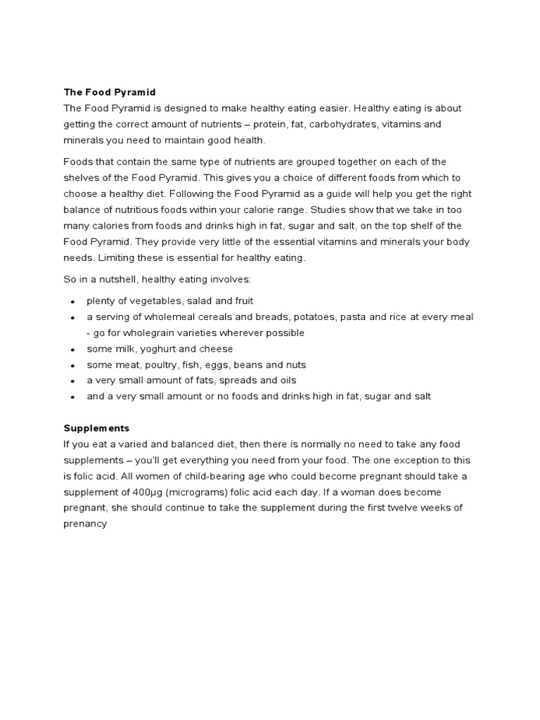 The Food Pyramid | PDF | Foods | Healthy Diet