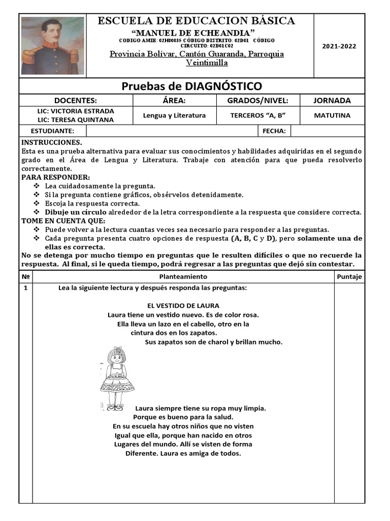 3er GRADO PRUEBAS DE DIAGNOSTICO 2021.2022 | PDF