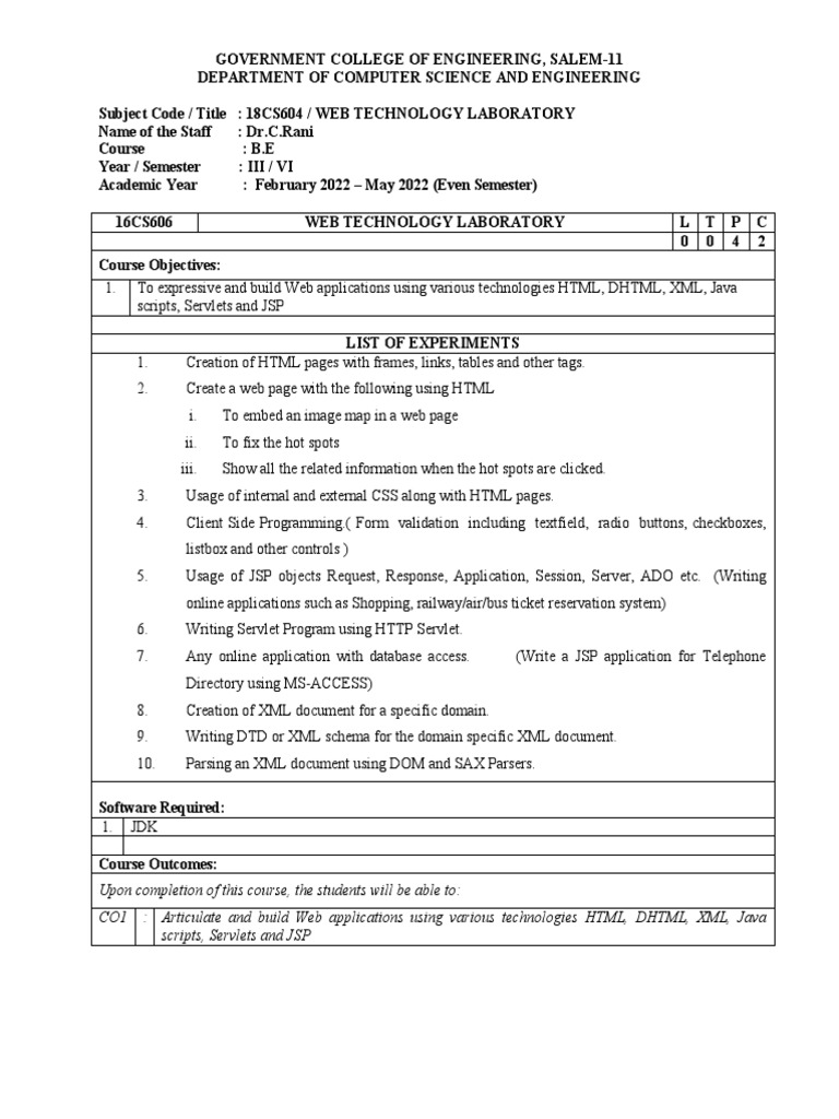 Web Technology Laboratory Syllabus for Third Year Sixth Semester B.E ...