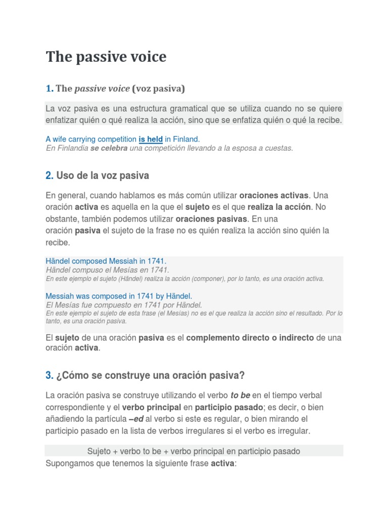 The Passive Voice All Tenses and Exercice-1 | PDF | Verbo | Oración ...