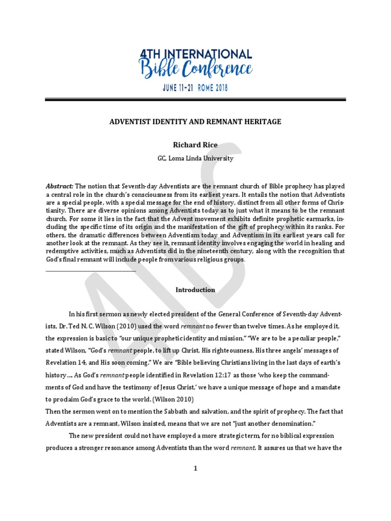 Richard Rice - Adventist Identity and Remnant Heritage | PDF | Seventh ... Richard Rice - Adventist Identity and Remnant Heritage | PDF | Seventh ...