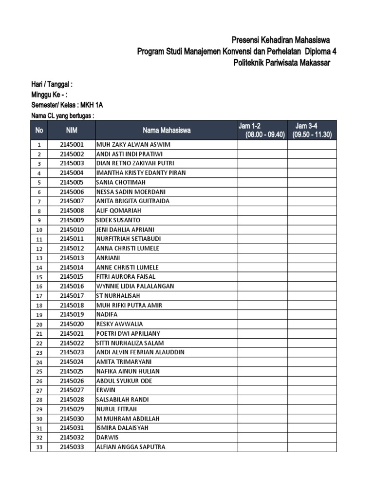 Format Presensi Online MKH 1a | PDF