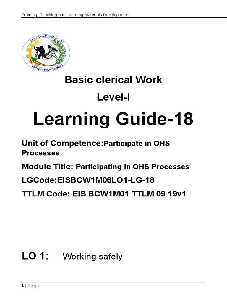 Learning Guide-18: Basic Clerical Work Level-I | PDF | Occupational ...