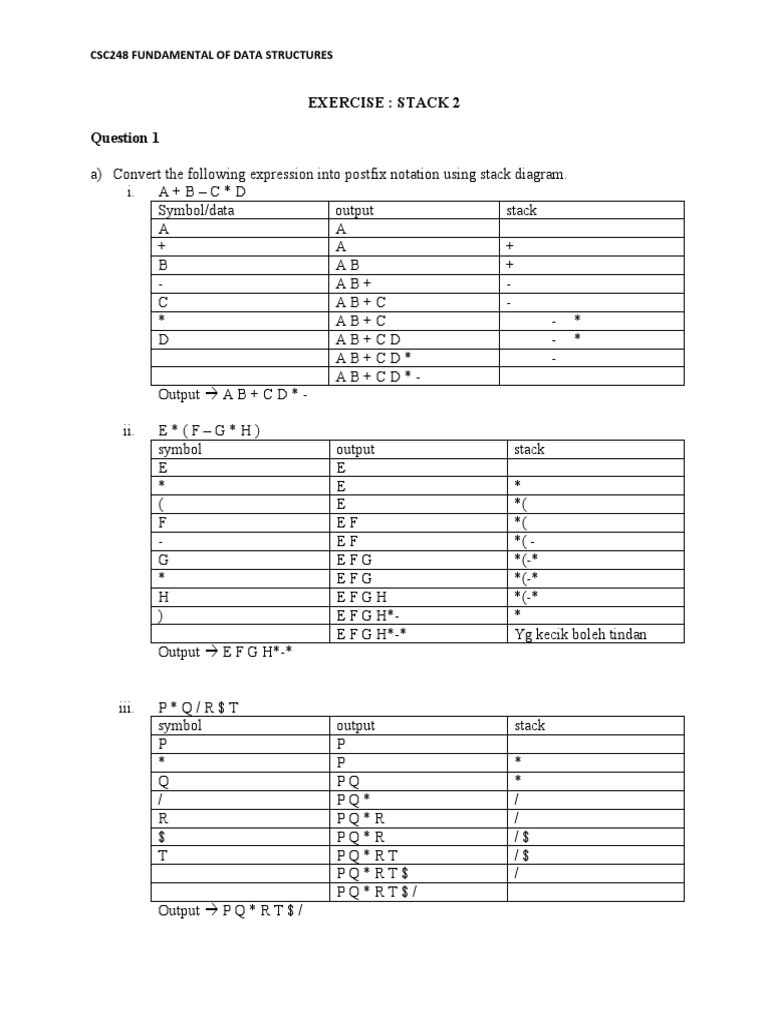 Exercise: Stack 2: Csc248 Fundamental of Data Structures | PDF | Applied Mathematics ...