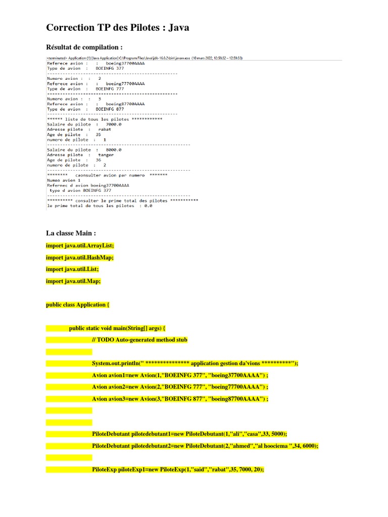 Correction TP Pilotes | Descargar gratis PDF | Java (Langage de ...
