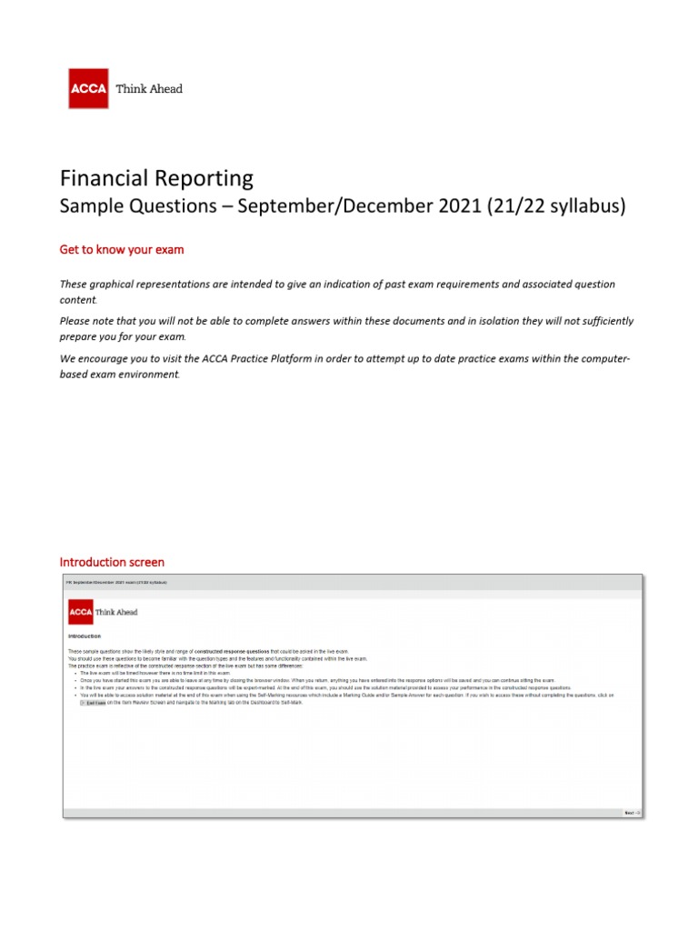 Financial Reporting: Sample Questions - September/December 2021 (21/22 ...