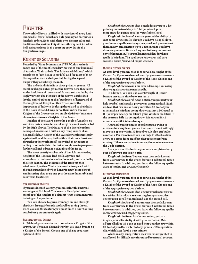 Knight of Solamnia 5E | PDF | Knight | Dragonlance