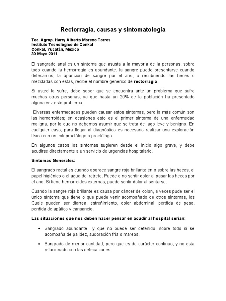 Rectorragia, Causas y Sintomatología | PDF | Hemorroides | Cáncer ...