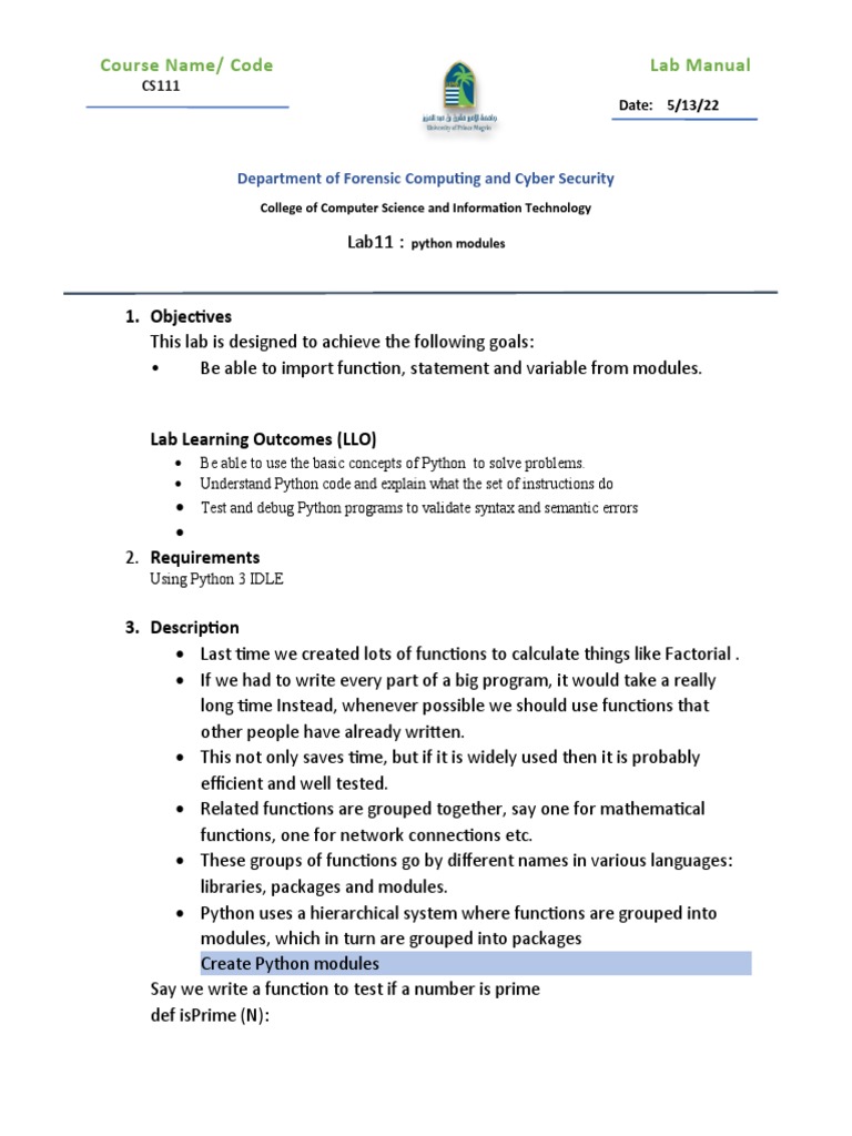 Lab 11 - Python | PDF | Python (Programming Language) | Subroutine