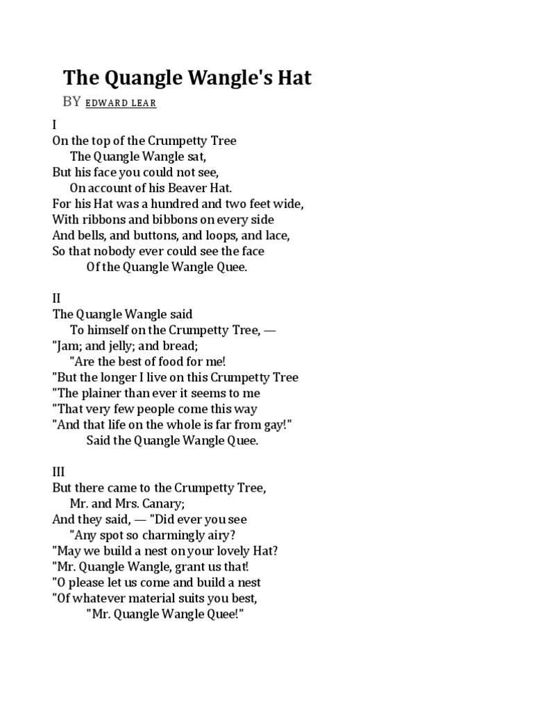 The Quangle Wangle's Hat Poem | PDF | Art | Poetry