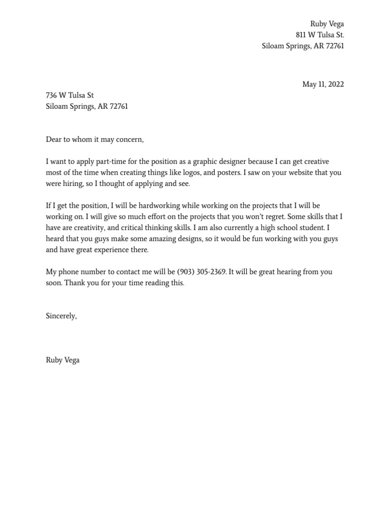 Ruby Vega - Cover Letter | PDF