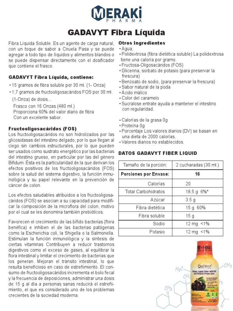 Ficha Tecnica GADAVYT FIBRA LIQUIDA1 | PDF | Diabetes | Dieta y nutrición