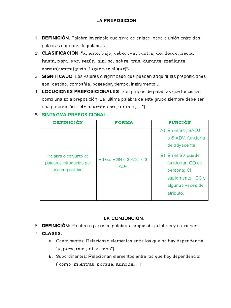 Esquema de PREPOSICIONES + S. Preposicional, CONJUNCIONES e ...