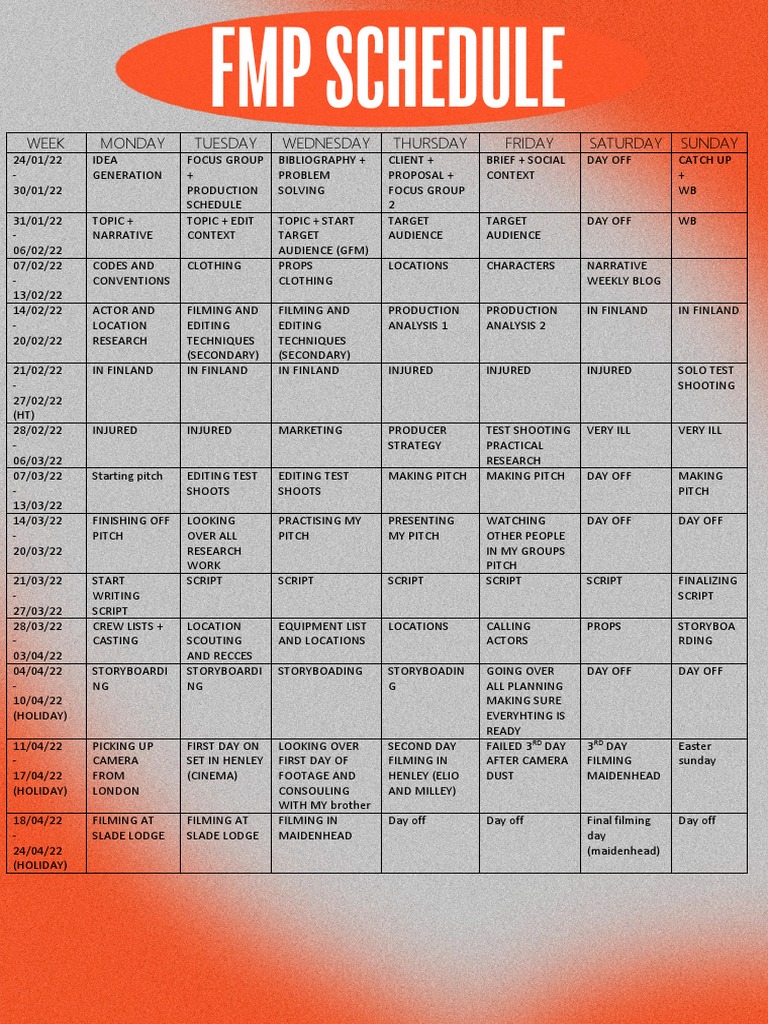 FMP Schedule DBD | PDF