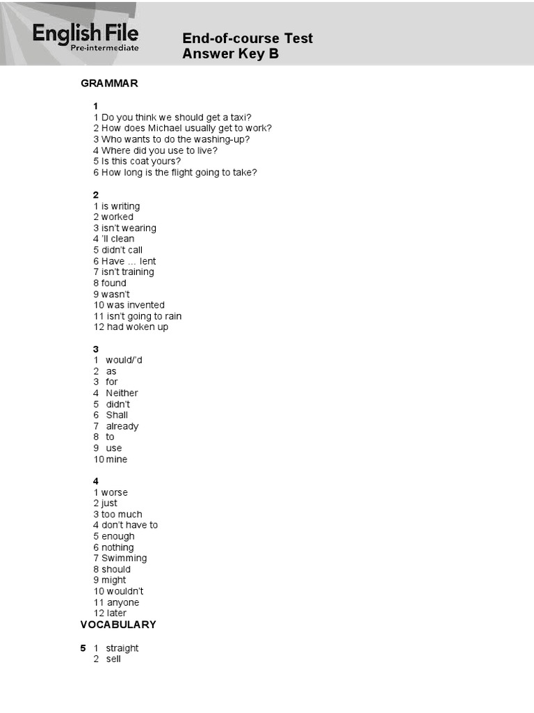 End-Of-Course Test Answer Key B: Grammar | PDF