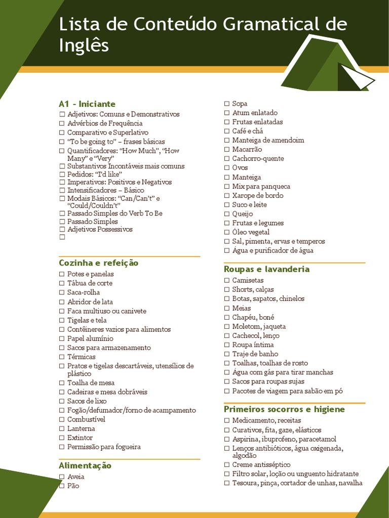 Lista de Conteúdo Gramatical de Inglês | PDF
