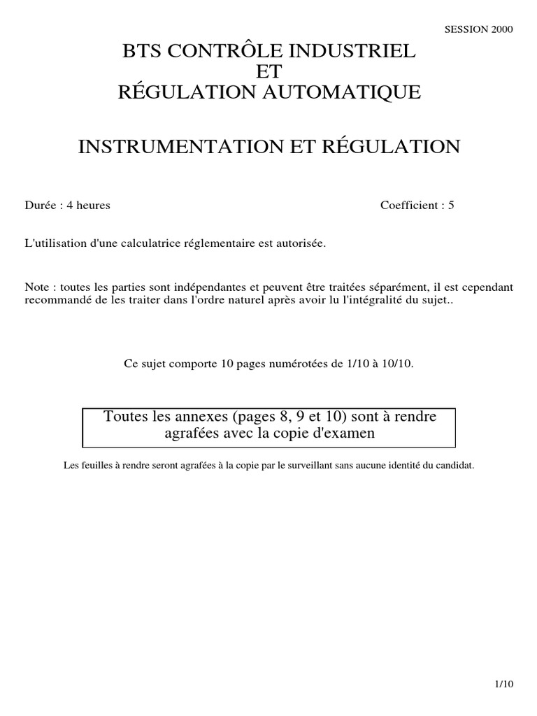 Bts Contrôle Industriel ET Régulation Automatique | PDF | Chaudière ...