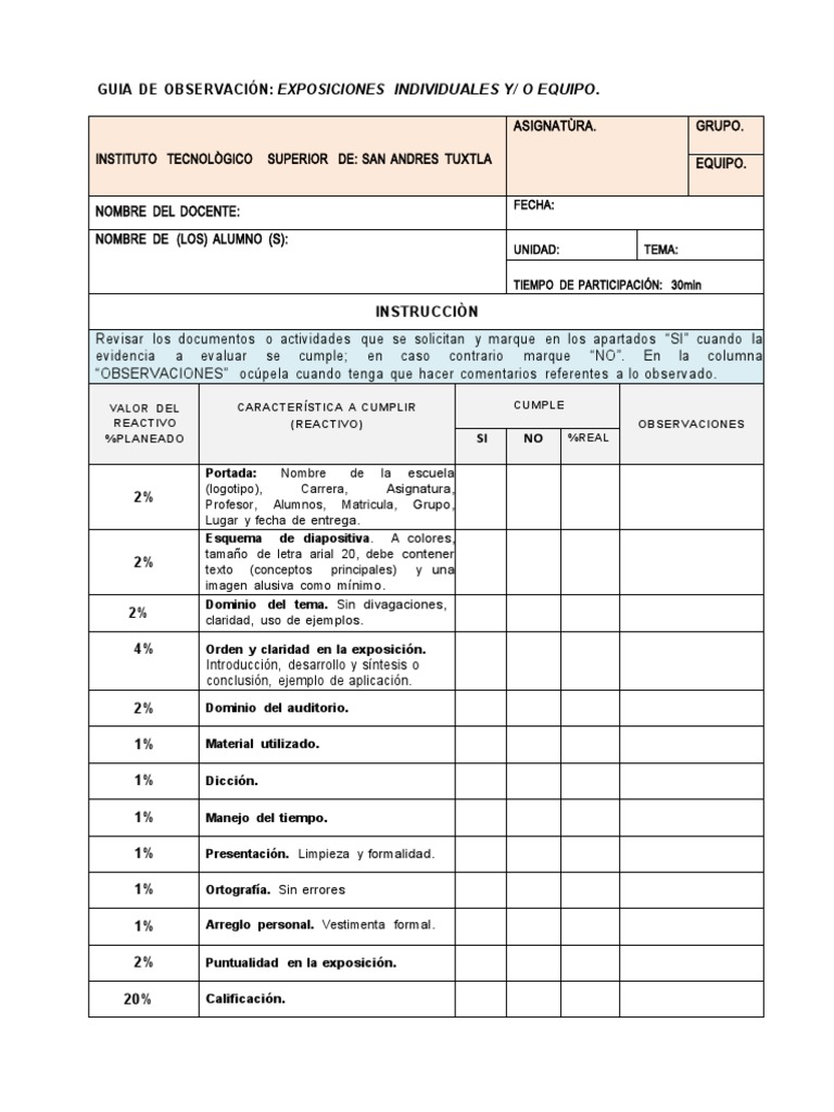 Listas de Cotejo Y Guia de Observacion 1-2021 | PDF | Medición ...