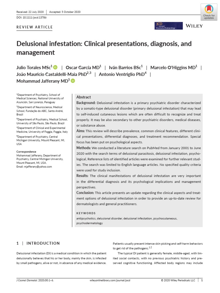 Delusional Infestation: Clinical Presentations, Diagnosis, and ...