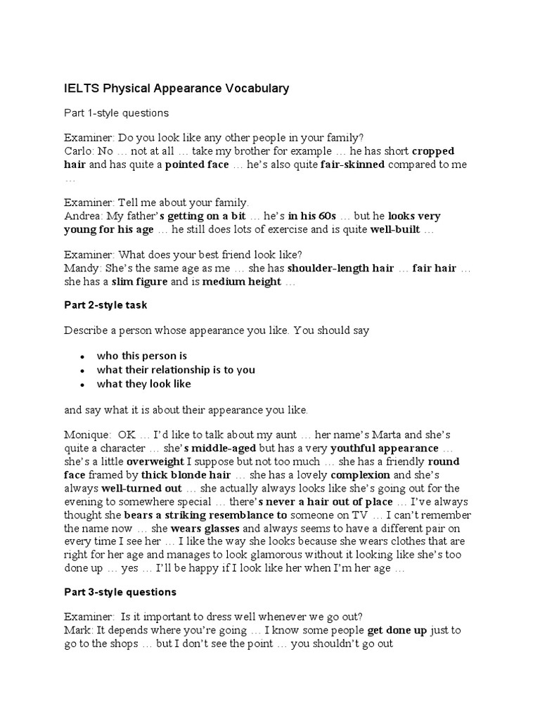 IELTS Physical Appearence Vocabulary | PDF