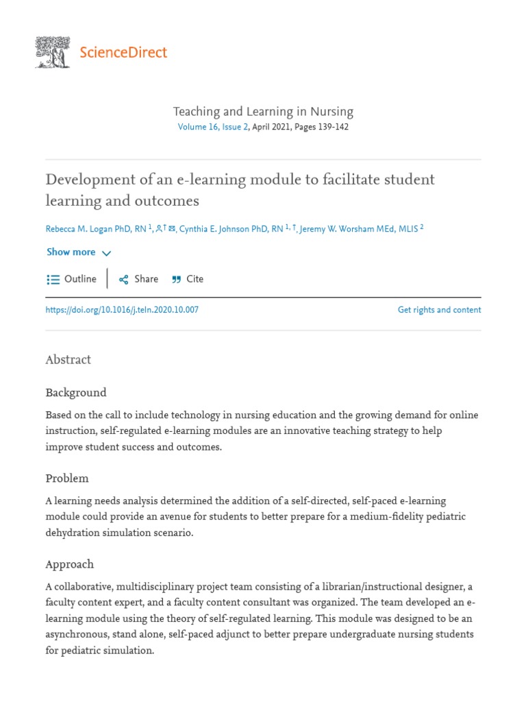 Development of An E-Learning Module To Facilitate Student Learning and ...