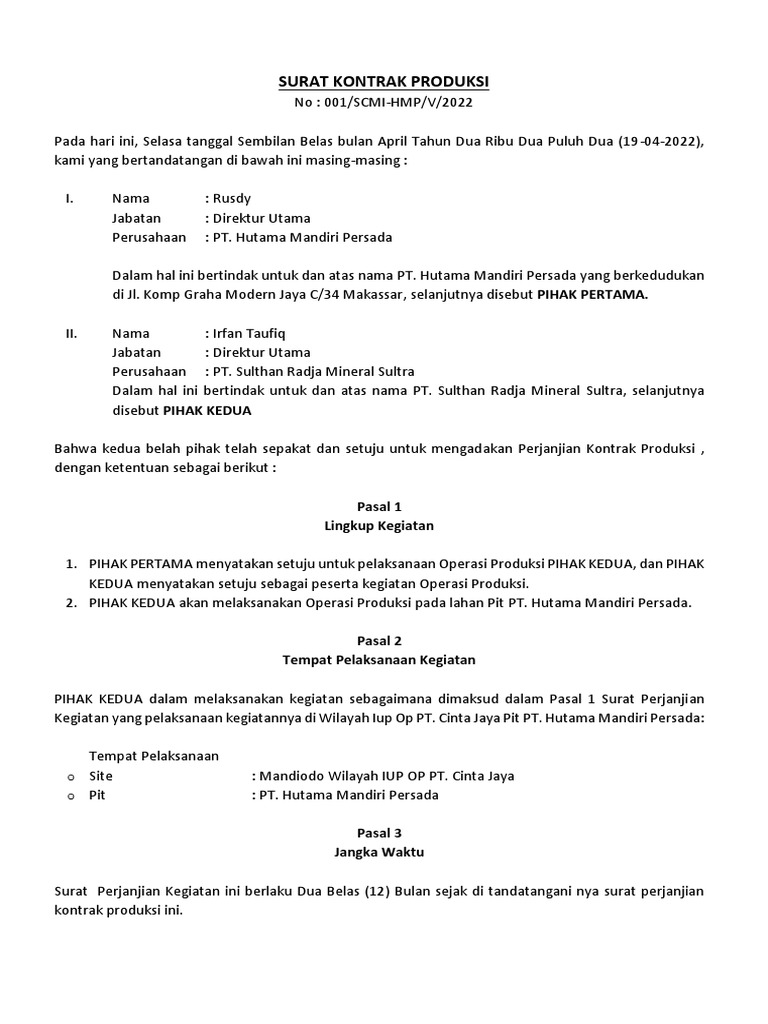 Kontrak Produksi Hmp-Srms | PDF