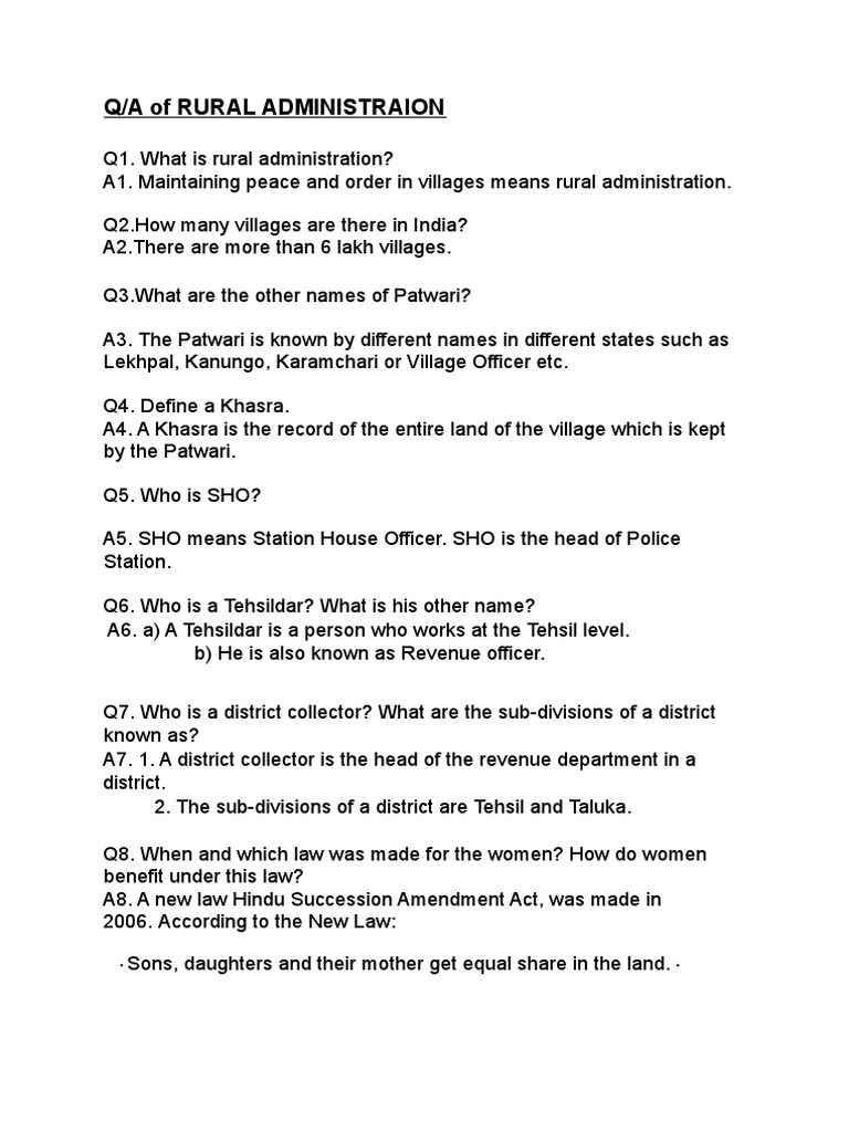 Q and A Rural Administration | PDF | Police