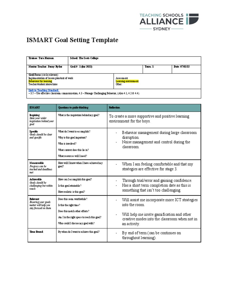 Ismart Goal Setting Template 1 | PDF