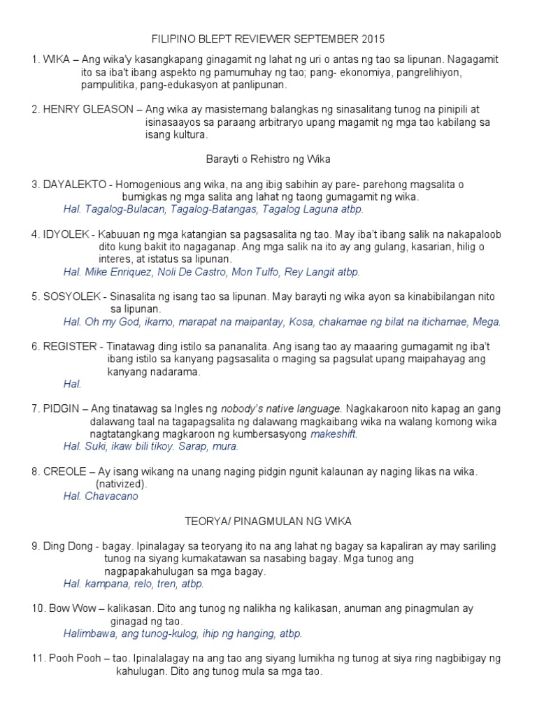 Filipino Blept Reviewer Setyembre 2015 | PDF