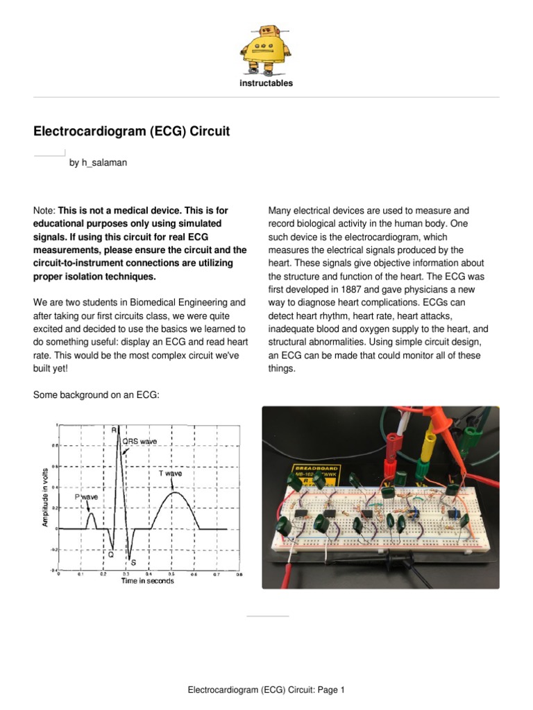 Electrocardiogram (ECG) Circuit: Instructables | PDF | Electronic ...