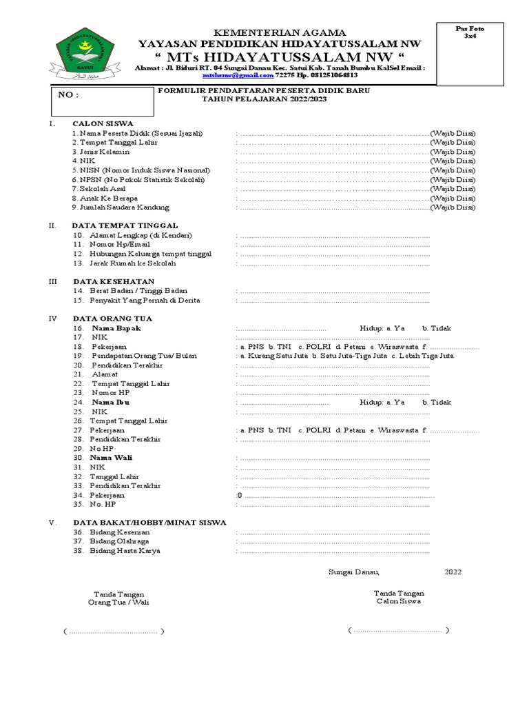 Formulir Pendaftaran PPDB 2020 2021 1 | PDF