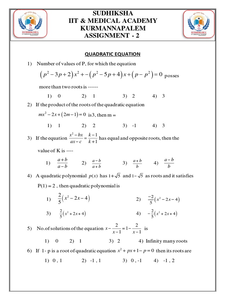 Quadratic Equations Assignment 2 | PDF | Equations | Quadratic Equation
