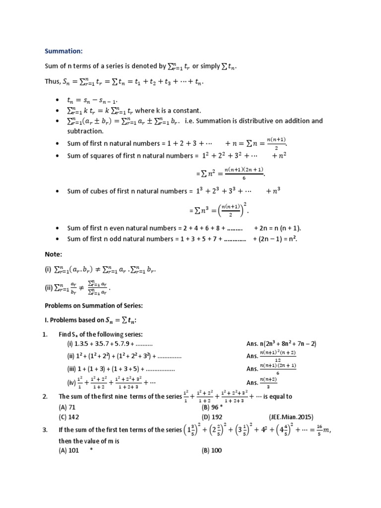 Series and Progressions-Assignment | PDF | Summation | Mathematics