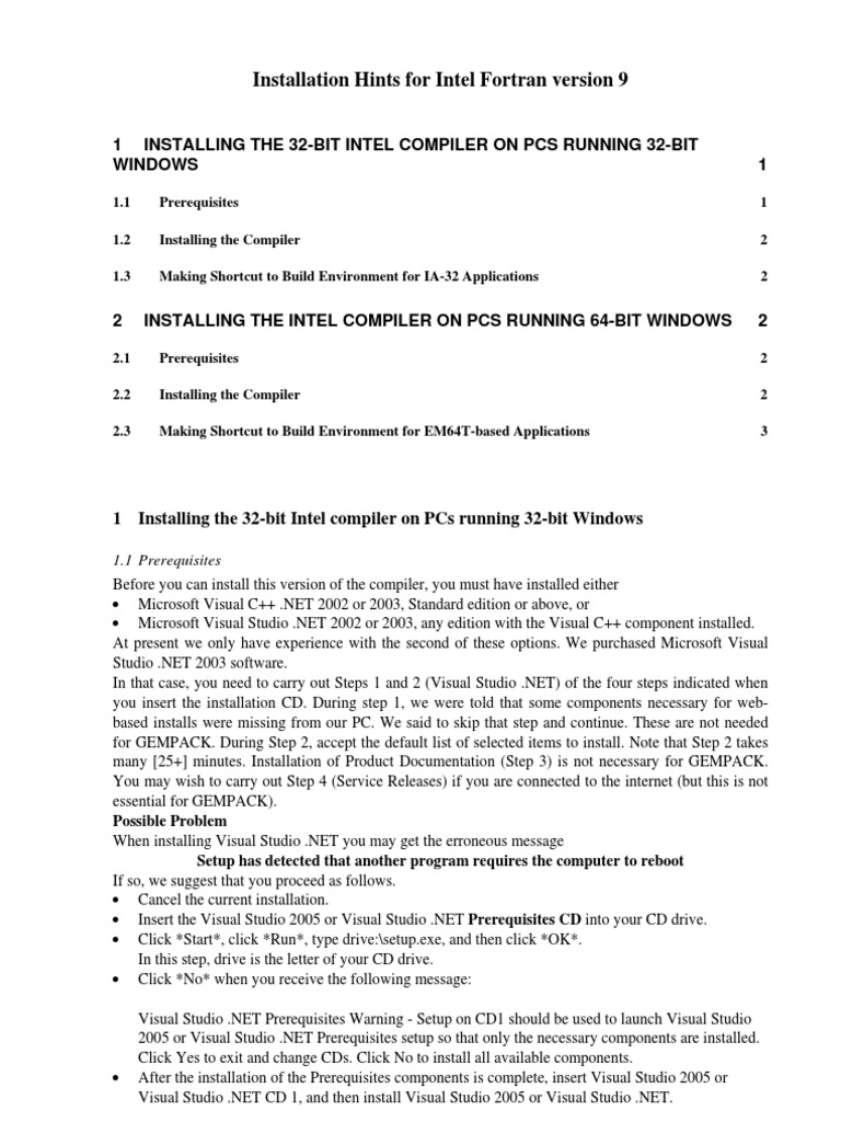 Intel Fortran Version 9 | PDF | Microsoft Visual Studio | Installation (Computer Programs)