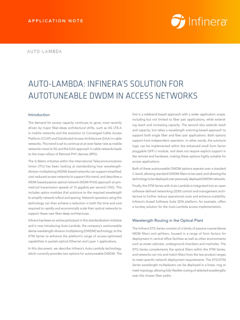 Auto Lambda Infineras Solution For Autotuneable DWDM in Access Networks ...