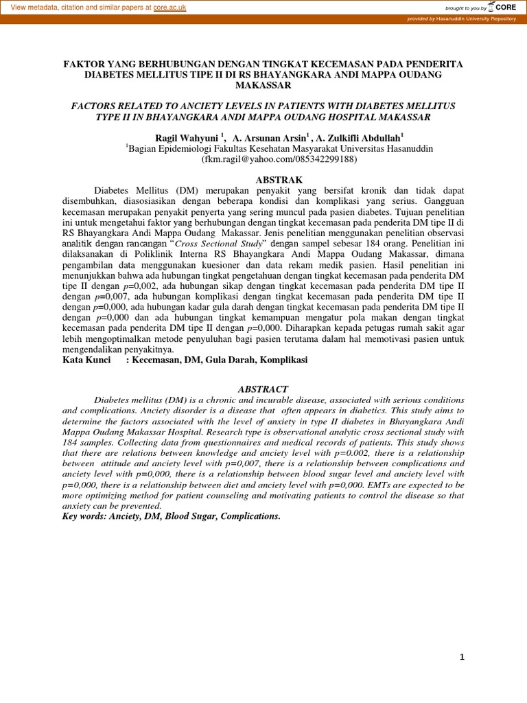 Factors Related To Anciety Levels in Patients With Diabetes Mellitus ...