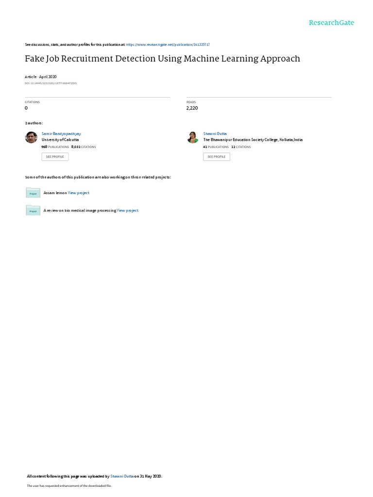 Fake Job Detection with Machine Learning | PDF | Statistical ...