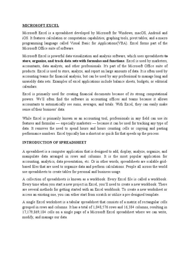Microsoft Excel Introduction | PDF | Microsoft Excel | Spreadsheet