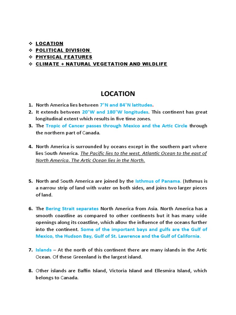 NORTH AMERICA - Notes | PDF | North America | Plateau