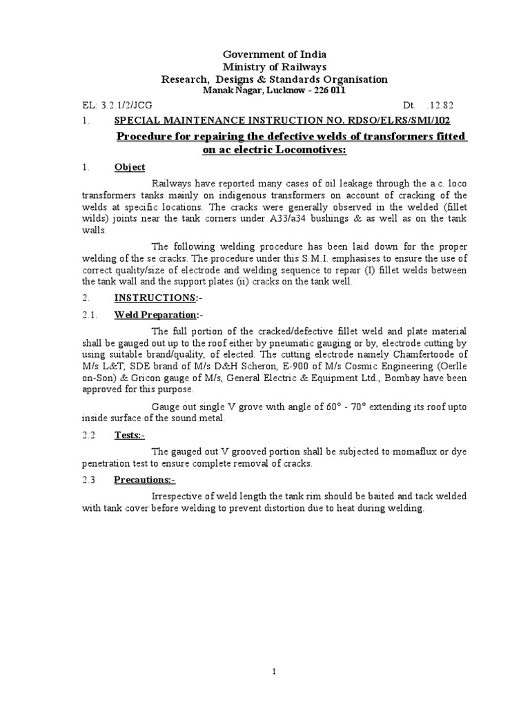 AC Loco Transformer Weld Repair Guide | PDF | Welding | Construction