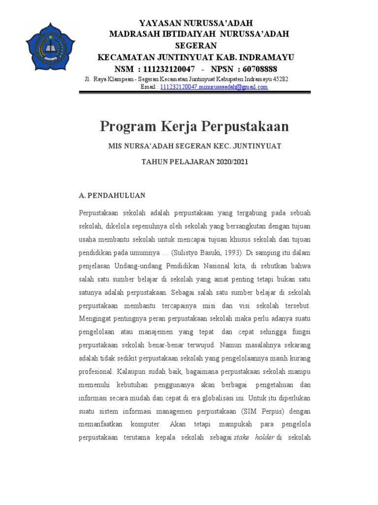 1.5.2.5 Program Kerja Perpustakaan MI | PDF