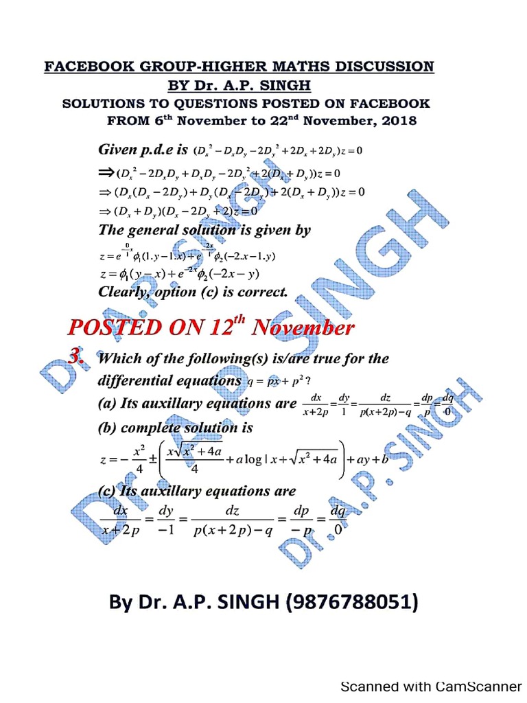 ODE & PDE (Practice Solutions Set) by Dr. A.P. Singh | PDF